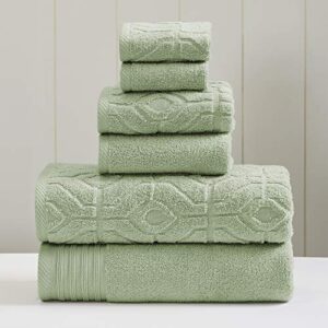 amrapur overseas 6-piece yarn dyed diamond gate jacquard towel set seafoam