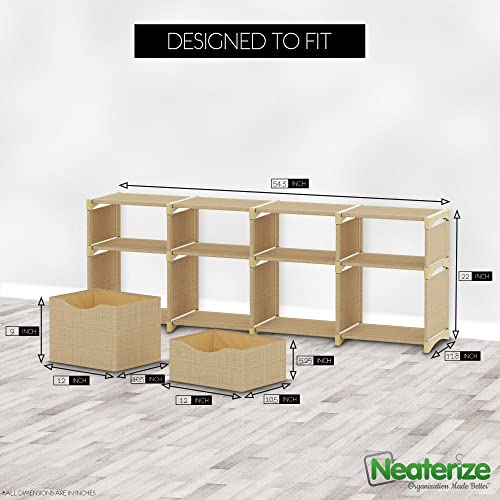 Closet Organizer and Storage Unit. Includes 8 Fabric Storage Bins. DIY Organizer Shelf For Clothes, Toys, Underhanging Closet Storage. Used in Closet, Hallway and Bedroom. (Beige)