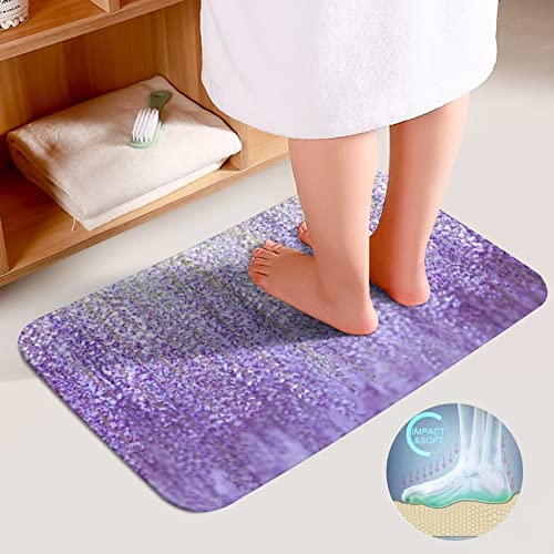 Habilboi Bath Mat Set 3 Pieces Bathroom Mat Field of Floral Spring Purple Flowers 16x24inch Non-Slip Bathroom Decor Doormat Runner Rugs, U-Shaped Toilet Floor Mats, Toilet Seat Cover