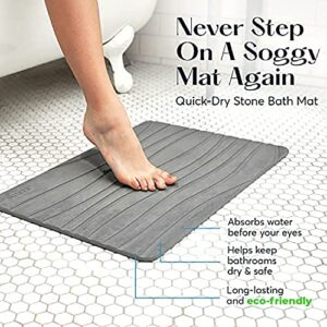 SUTERA - Stone Bath Mat, Diatomaceous Earth Shower Mat, Non-Slip Super Absorbent Quick Drying Bathroom Floor Mat, Natural, Easy to Clean (23.5 x 15 Gray)