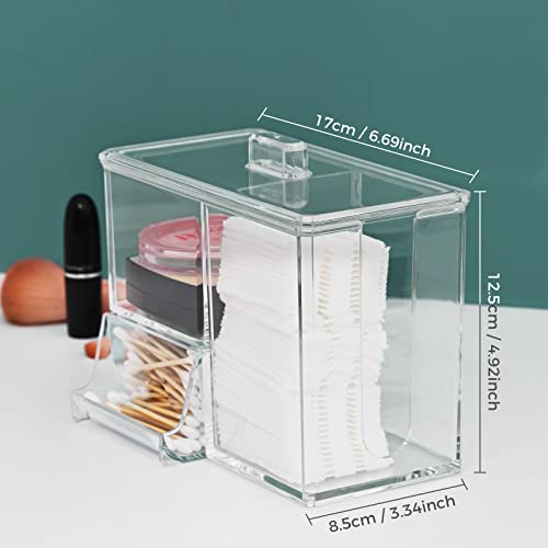 LENNXIER Q Tips Holder Cotton Pads Holder Cotton Balls Swab Holder Container with Lid 4-Grid Q-tip and Cotton Ball Holder Makeup Pad Box Cosmetic Storage Case,Acrylic Crystal Clear