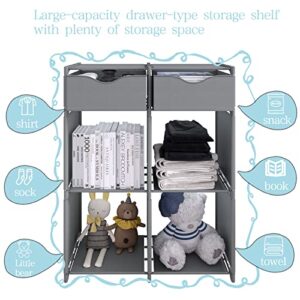 Dttwacoyh Closet Organizers and Storage Shelf Unit with 2 Storage Bins,Stackable Cube Storage Organizer,Drawer Organizers for Clothing,Book,Livingroom(Grey)