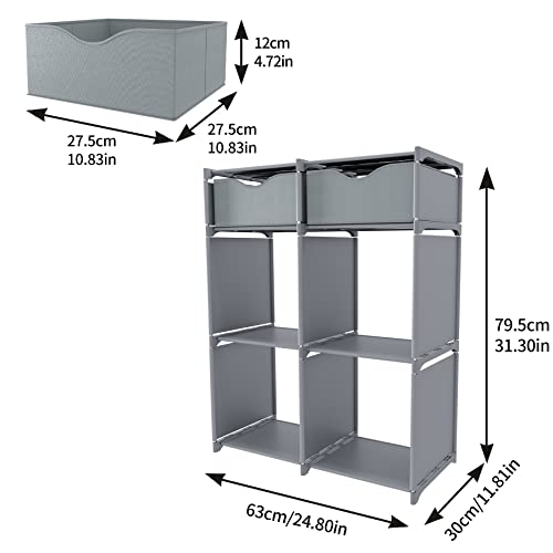 Dttwacoyh Closet Organizers and Storage Shelf Unit with 2 Storage Bins,Stackable Cube Storage Organizer,Drawer Organizers for Clothing,Book,Livingroom(Grey)