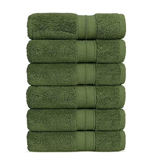 Towel Bazaar Soft & Absorbent Premium Cotton Turkish Towels (Moss Green, 6-Piece Hand Towels)