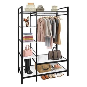 at-valy heavy duty clothes rack with shelves,freestanding closet organizer metal wardrobe closet mens womens storage shelves clothes storage rack (black)