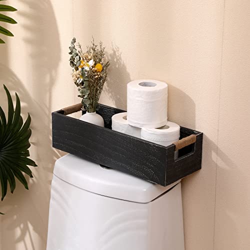 Bathroom Decor Box Toilet Paper Basket-Decorative Wooden Storage Bathroom Organizer,Vanity Storage Bin&Toilet Tank Basket Topper with Rope Handle,Living room Home Decor