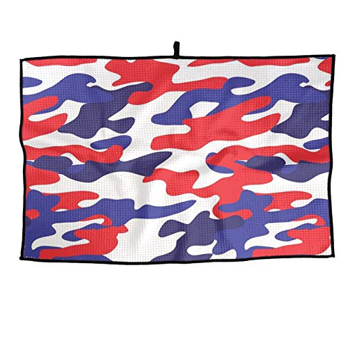 Red White Blue Camouflage Microfiber Golf Towel 23.6" X 15" Easy-Absorbable Portable Golf Towel for Golf, Club, Gym