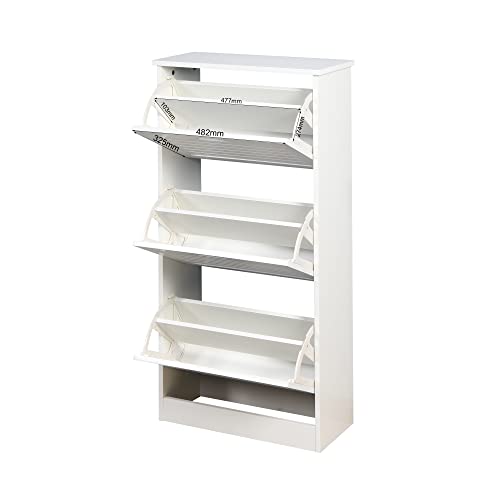 UFINEGO Shoe Rack with 3 Flip Doors Shoe Organizer for Entryway Organize Your Shoes in Style with Modern White Shoe Cabinet - 3 Flip Doors, 6 Layers of Storage Space, and Sturdy Structure