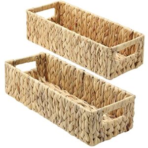 graciadeco nesting storage toilet tank baskets, water hyacinth back of toilet paper basket wicker storage basket for toilet tank top woven long narrow baskets for organizing bathroom pantry, 2 pack