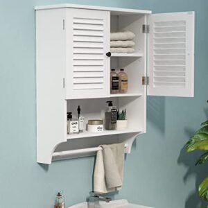 choochoo bathroom wall cabinet with towels bar, 23.6" l x8.9 w x29.3 h mdf material medicine cabinet, 2 doors over the toilet space saver storage cabinet with large space, white