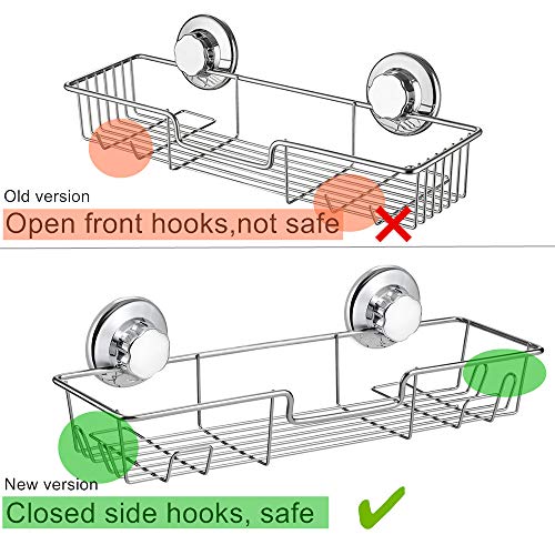 iPEGTOP L-4C Strong Suction Cup Adhesive Shower Caddy Bath Shelf Storage with 4 Side Hooks, Combo Organizer Basket for Shampoo, Conditioner, Soap, Razor Bathroom Accessories, Chrome