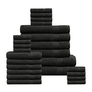 lane linen 24 piece bathroom towels - 100% cotton turkish towel set, quick dry, 2 bath towels extra large (bath sheet), 4 bath towels, 6 hand towel, 8 wash cloths for body and face,4 bar towel - black