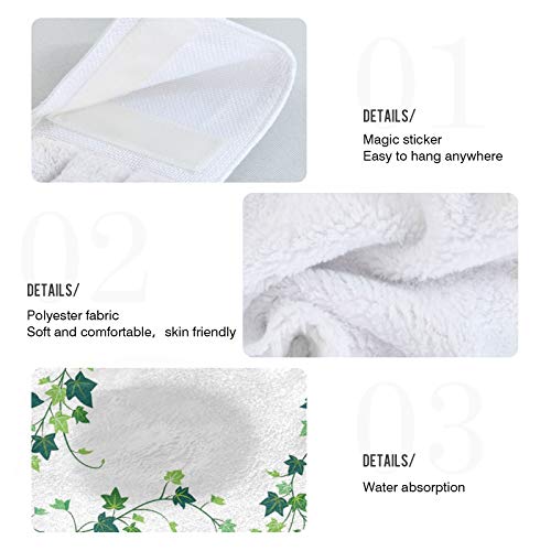 Ivy Leaves On The White 2 Pcs Hanging Kitchen Hand Towels, Hanging Tie Towels with Hook & Loop Washcloth Dishcloths Sets Decorative Absorbent Tea Bar Bath Hand Towel