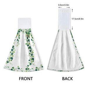 Ivy Leaves On The White 2 Pcs Hanging Kitchen Hand Towels, Hanging Tie Towels with Hook & Loop Washcloth Dishcloths Sets Decorative Absorbent Tea Bar Bath Hand Towel