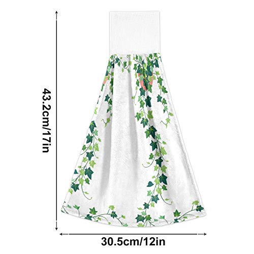 Ivy Leaves On The White 2 Pcs Hanging Kitchen Hand Towels, Hanging Tie Towels with Hook & Loop Washcloth Dishcloths Sets Decorative Absorbent Tea Bar Bath Hand Towel