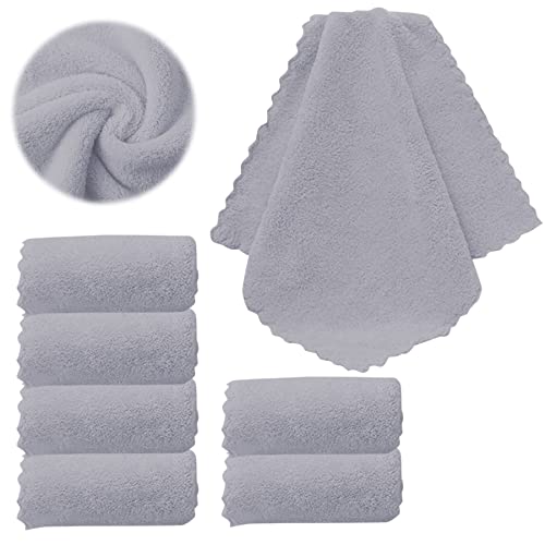 Hiflora Grey 6 Pack Bath Towels, Upgraded Coral Fleece Hand Towels 12 x 12 Inches Quick Drying with Exquisite Soft Feeling for Bathroom