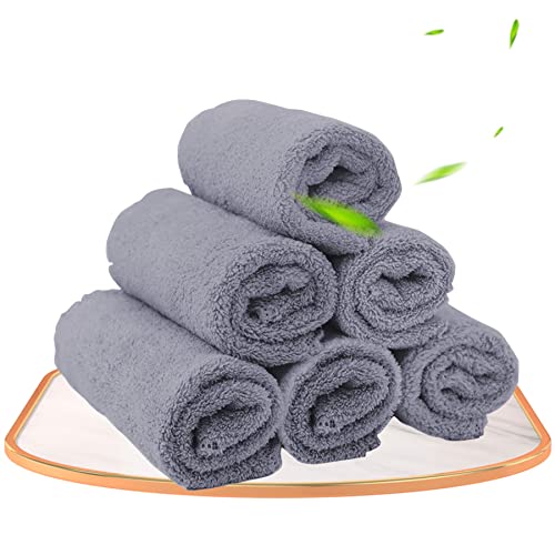 Hiflora Grey 6 Pack Bath Towels, Upgraded Coral Fleece Hand Towels 12 x 12 Inches Quick Drying with Exquisite Soft Feeling for Bathroom