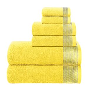 BELIZZI HOME 100% Cotton Ultra Soft 6 Pack Towel Set, Contains 2 Bath Towels 28x55 inchs, 2 Hand Towels 16x24 inchs & 2 Washcloths 12x12 inchs, Compact Lightweight & Highly Absorbant - Yellow