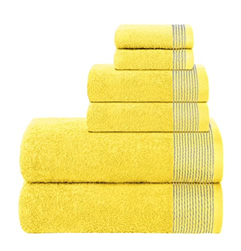 BELIZZI HOME 100% Cotton Ultra Soft 6 Pack Towel Set, Contains 2 Bath Towels 28x55 inchs, 2 Hand Towels 16x24 inchs & 2 Washcloths 12x12 inchs, Compact Lightweight & Highly Absorbant - Yellow