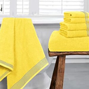 BELIZZI HOME 100% Cotton Ultra Soft 6 Pack Towel Set, Contains 2 Bath Towels 28x55 inchs, 2 Hand Towels 16x24 inchs & 2 Washcloths 12x12 inchs, Compact Lightweight & Highly Absorbant - Yellow