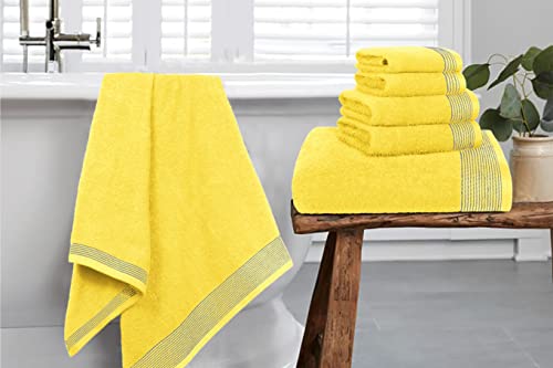 BELIZZI HOME 100% Cotton Ultra Soft 6 Pack Towel Set, Contains 2 Bath Towels 28x55 inchs, 2 Hand Towels 16x24 inchs & 2 Washcloths 12x12 inchs, Compact Lightweight & Highly Absorbant - Yellow