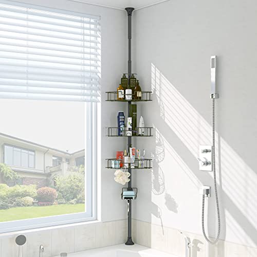 Shower Caddy Tension Pole - Stainless Steel Corner Shower Caddy Tension Pole - 4 Tier Adjustable Shelves Shower Organizer Tension Pole for Bathroom Bathtub Shampoo Soap Plants, 54 to 120 Inch