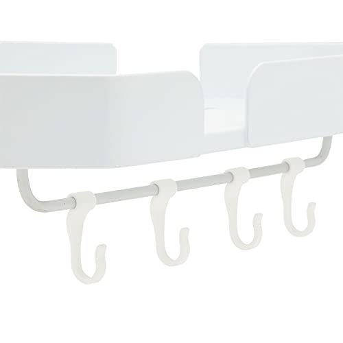 Juvale Bathroom Corner Shelves with Hooks, Wall Mounted Shower Caddy Shelf (White, 2 Sets)