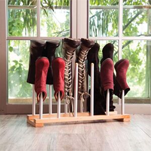 INNOKA 6 Pairs Birch Wood Boot Rack Free Standing Organizer, Easy to Assemble, Wooden & Aluminum Shoes Storage Holder for Tall Knee-High, Hiking, Riding, Rain in Closets & Entryways