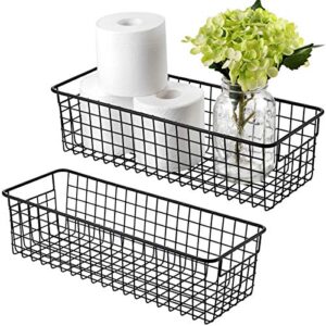 sheechung farmhouse decor metal wire storage organizer bin basket(2 pack) - rustic toilet paper holder - storage organizer for bathroom, kitchen cabinets,pantry, laundry room, closets, garage (black)