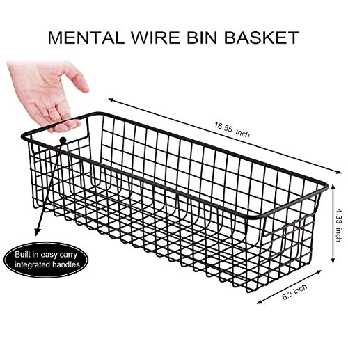 Sheechung Farmhouse Decor Metal Wire Storage Organizer Bin Basket(2 Pack) - Rustic Toilet Paper Holder - Storage Organizer for Bathroom, kitchen cabinets,Pantry, Laundry Room, Closets, Garage (Black)