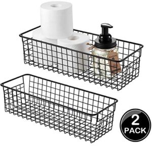 Sheechung Farmhouse Decor Metal Wire Storage Organizer Bin Basket(2 Pack) - Rustic Toilet Paper Holder - Storage Organizer for Bathroom, kitchen cabinets,Pantry, Laundry Room, Closets, Garage (Black)