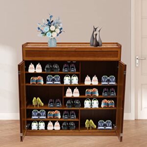 Bamboo Shoe Storage Cabinet 7 Tier Shoes Rack with Folding Door Free Standing Shoe Racks Shoe Organizers for Entryway Hallway Living Room Bedroom, 46 * 13 * 45.3 Inch