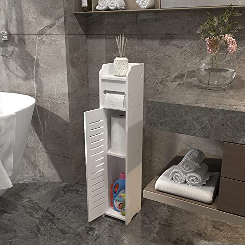 Doxo Bathroom Storage Cabinet with Doors and Shelves, Toilet Paper Storage, Waterproof Toilet Paper Storage Organizer, Narrow Storage Cabinet for Bathroom Storage, White