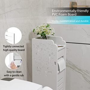 Doxo Bathroom Storage Cabinet with Doors and Shelves, Toilet Paper Storage, Waterproof Toilet Paper Storage Organizer, Narrow Storage Cabinet for Bathroom Storage, White