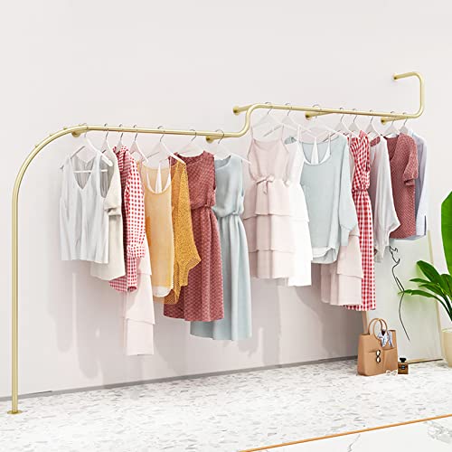 Clothing Store Clothes Rack Creative Display Stand, Commercial Retail Clothing Hanging Rod Garment Storage Hanger, Home Cloakroom Metal Clothes Shelf Closet System, Gold Pipe Clothes Rack Garment Ba