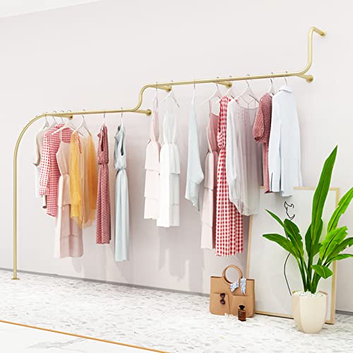 Clothing Store Clothes Rack Creative Display Stand, Commercial Retail Clothing Hanging Rod Garment Storage Hanger, Home Cloakroom Metal Clothes Shelf Closet System, Gold Pipe Clothes Rack Garment Ba