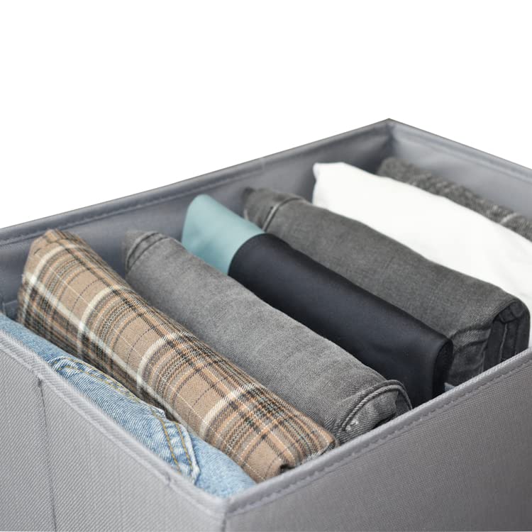 7 Grids Wardrobe Clothes Organizer 2PCS, HM-Organize Stackable Foldable Compartment Storage Box for Jeans, Socks, Scarves, Leggings, T-shirt, Pants, Underwear in Dressing room (Gray), 14.2x9.8x8