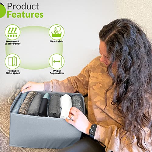 7 Grids Wardrobe Clothes Organizer 2PCS, HM-Organize Stackable Foldable Compartment Storage Box for Jeans, Socks, Scarves, Leggings, T-shirt, Pants, Underwear in Dressing room (Gray), 14.2x9.8x8