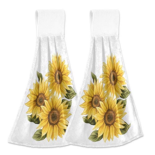 Boccsty Sunflower Hanging Kitchen Towels 2 Pieces Spring Summer Autumn Dish Cloth Tie Towels Hand Towel for Bathroom Farmhouse Housewarming Tabletop Home