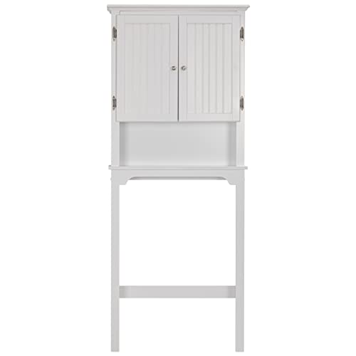 UTEX Bathroom Storage Over The Toilet, Bathroom Cabinet Organizer with Adjustable Shelves and Double Doors, Wood Bathroom Space Saver, White