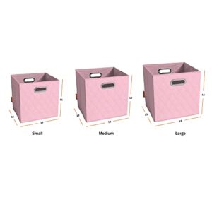 JIAessentials Small 11-inch Pink Foldable Diamond Patterned Faux Leather Storage Cube Bins Set of Four with Handles with Dual Handles for living room, bedroom and office storage