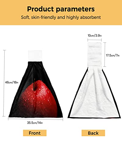 Red Apples with Water Drops Hanging Kitchen Towels Soft Absorbent Hand Tie Towels Set with Hook&Loop, Close-up Fruit Art on Black Tea Bar Dish Cloths Towel for Bathroom Laundry Room BBQ, 2pc