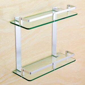 buncc wall mounted space aluminum shampoo soap storage holder glass bathroom shelf 2 layers tempered glasses shelves bathroom accessories