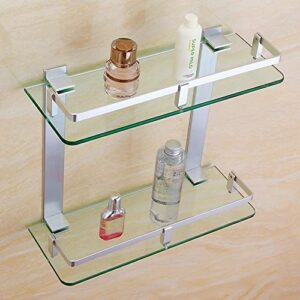 BUNCC Wall Mounted Space Aluminum Shampoo Soap Storage Holder Glass Bathroom Shelf 2 Layers Tempered Glasses Shelves Bathroom Accessories