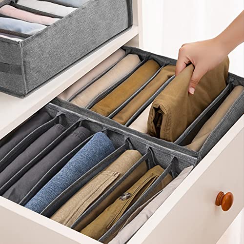 kingdalux 2PC Upgrade Wardrobe Clothes Organizer, Thicken 7 Grids Foldable Drawer Separation Box, for Jeans, Sweater, T-Shirts, Dresses, Bra, Kid Clothing Storage