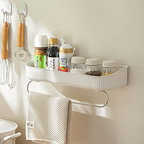 Poeland Bathroom Shelf with Towel Bar, Wall Mounted Shower Storage Organizer Shower Caddy for Bathroom Living Room Kitchen