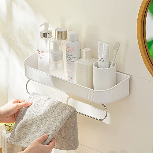 Poeland Bathroom Shelf with Towel Bar, Wall Mounted Shower Storage Organizer Shower Caddy for Bathroom Living Room Kitchen