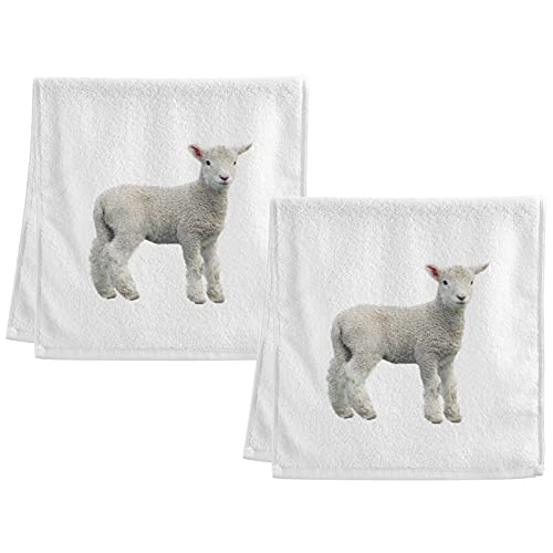 ALAZA Cute Sheep Lamb Animal Print Towels 100% Cotton Hand Towel for Bathroom 16 x 30 inch, Absorbent Soft & Skin-Friendly, 2 Pieces, Multicolor