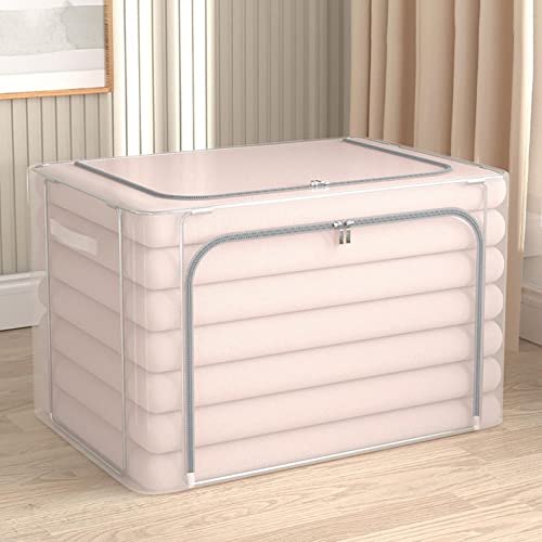 BIERELAOZI Clothes Storage Bins Foldable Metal Frame Storage Box 24L Stackable Container Organizer Set with Clear Window Clothes Organizer Boxes Storage Containers For Bedding Linen Clothes (Grey)