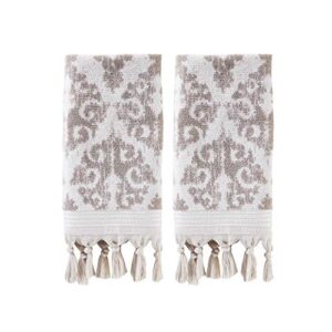 skl home mirage fringe 100% turkish cotton hand towel (2-pack), taupe